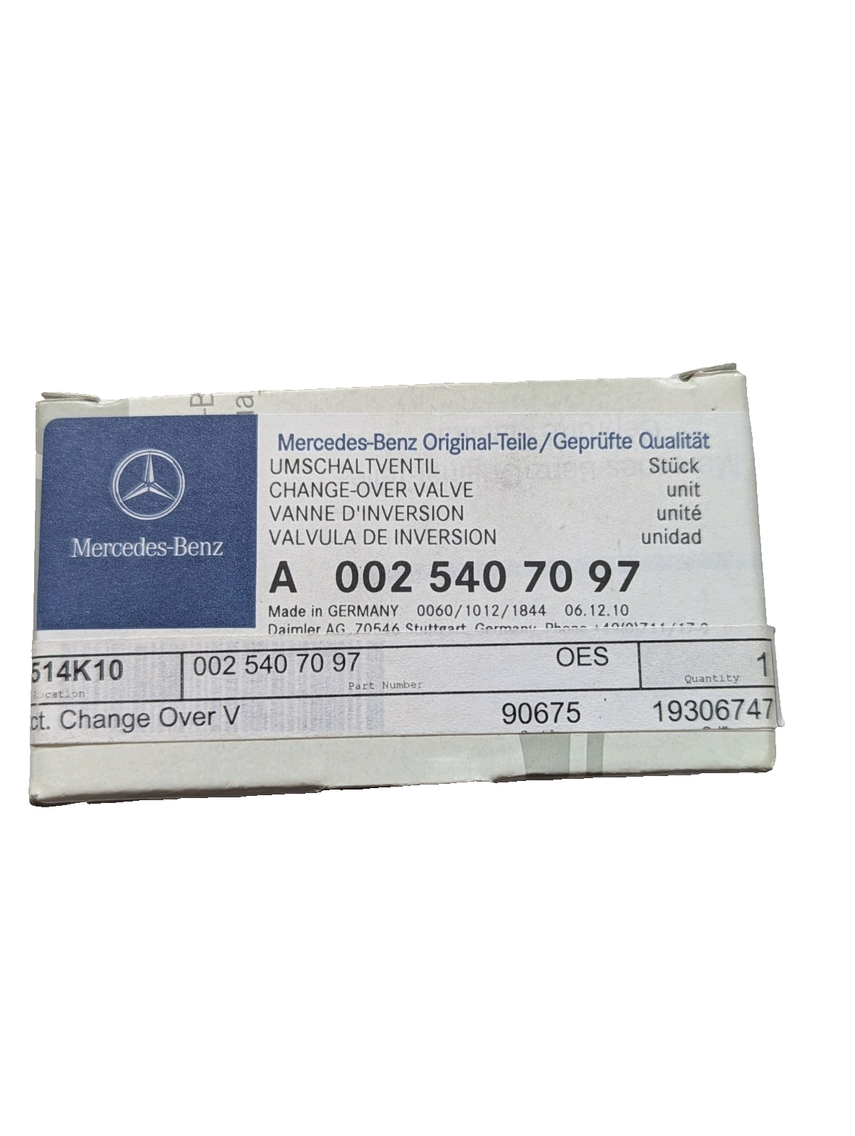 Mercedes-Benz 0025407097 Genuine OEM Factory Original Control Valve for ...