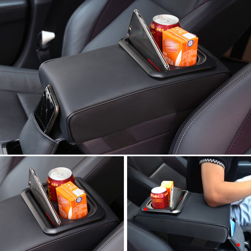 US Car Armrest Center Console Box Cup Holder Storage Bracket PU Leather ...
