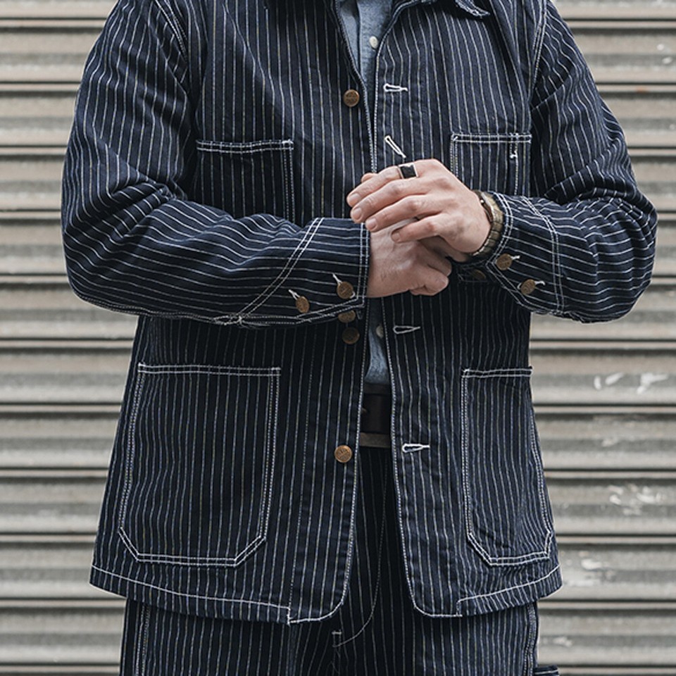 Railroad Jacket Men's Stripe Jacket Denim Jacket Work Coat Vintage ...