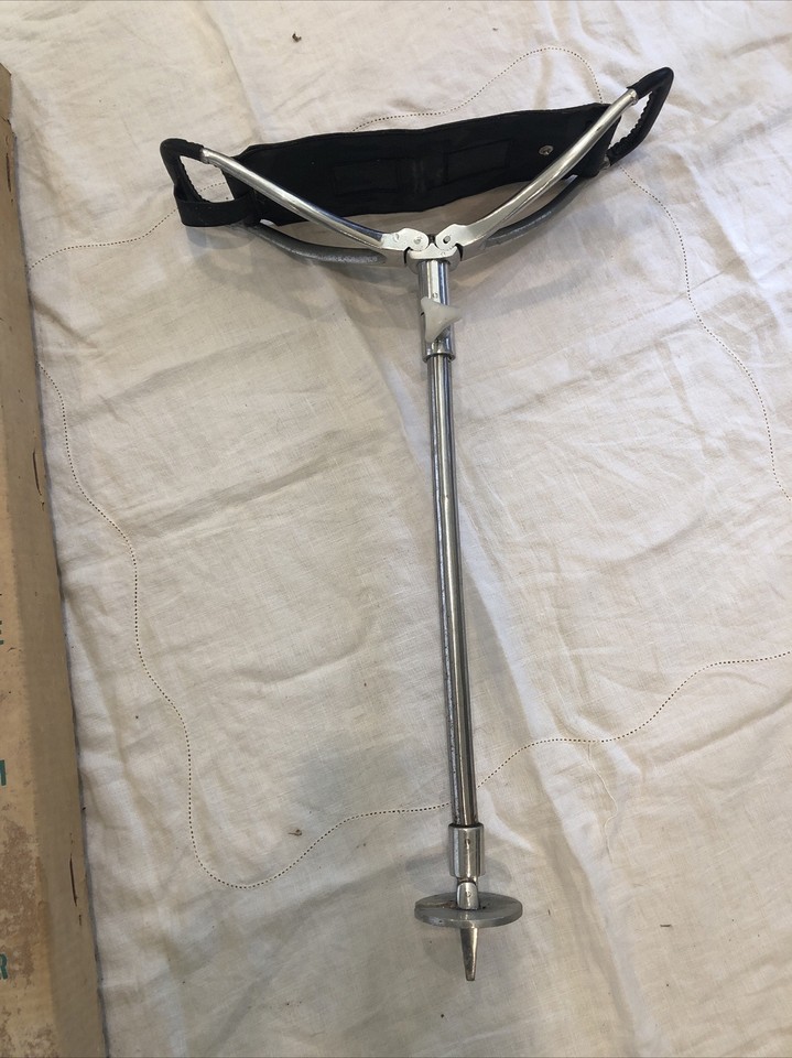 VINTAGE SPECTATOR SEAT STICK, ADJ. LENGTH, CHROME STEEL SHAFT, LEATHER ...