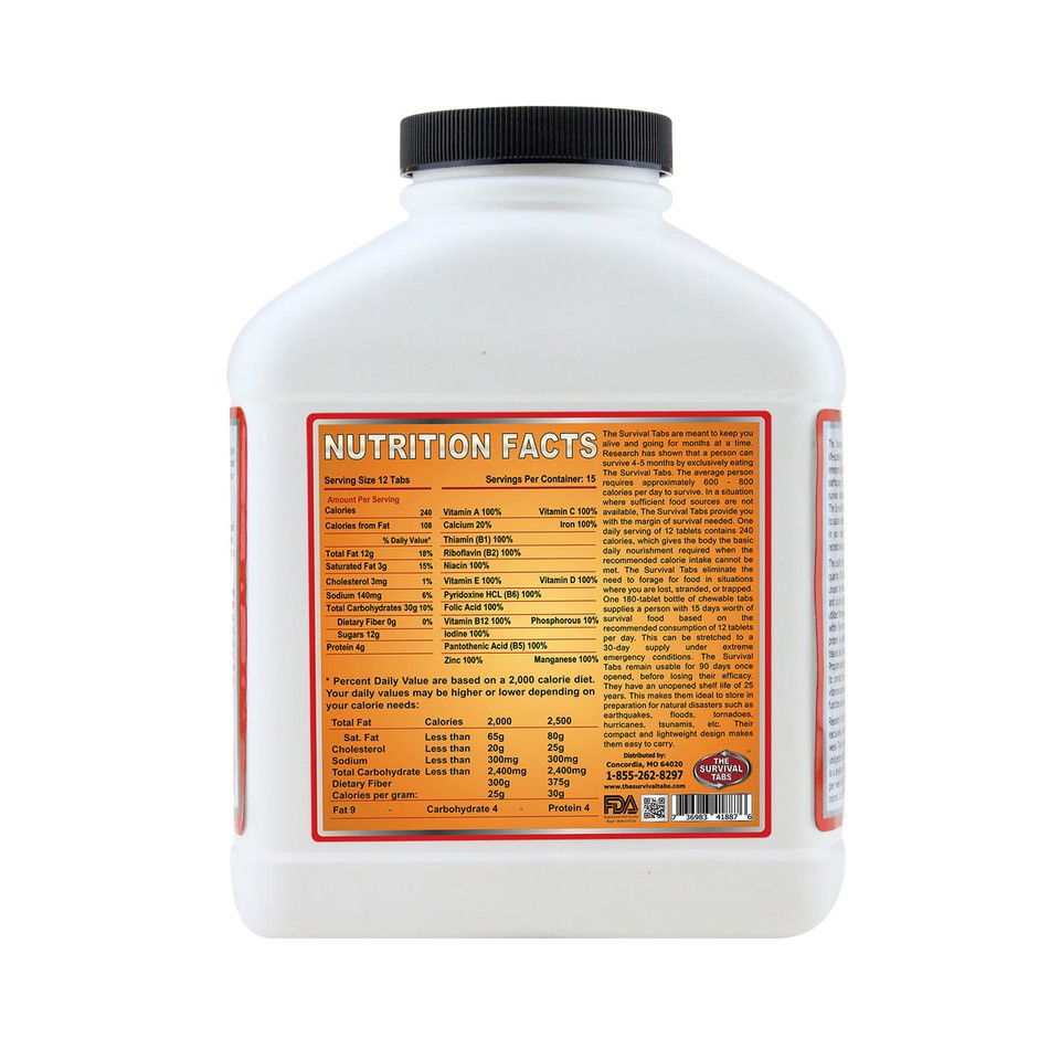 Survival tabs 180 emergency food tablets 15 days survival food supply ...