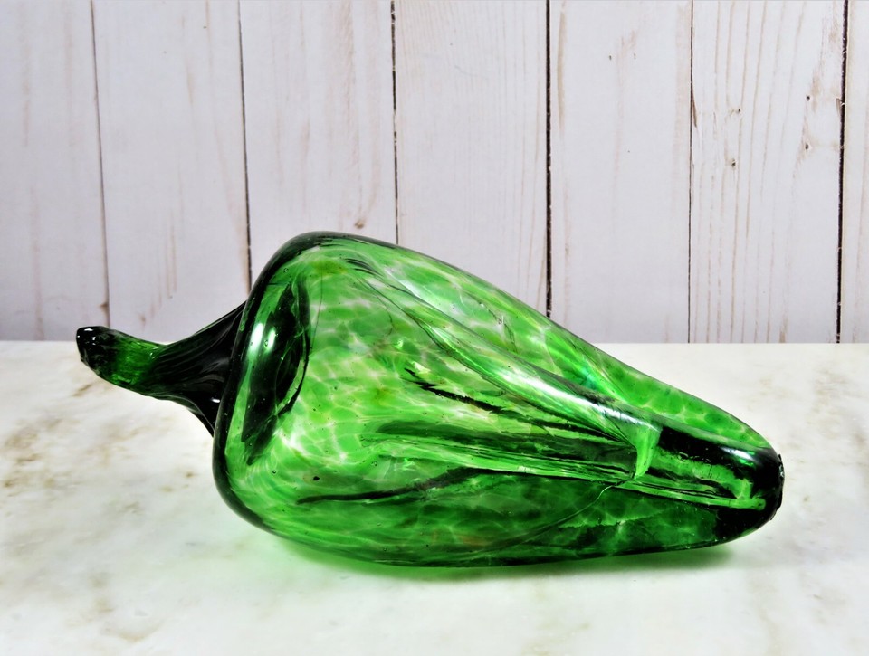 Hand Blown Glass Mottled Green Pepper 7 Inches Long Kitchen Home Décor ...