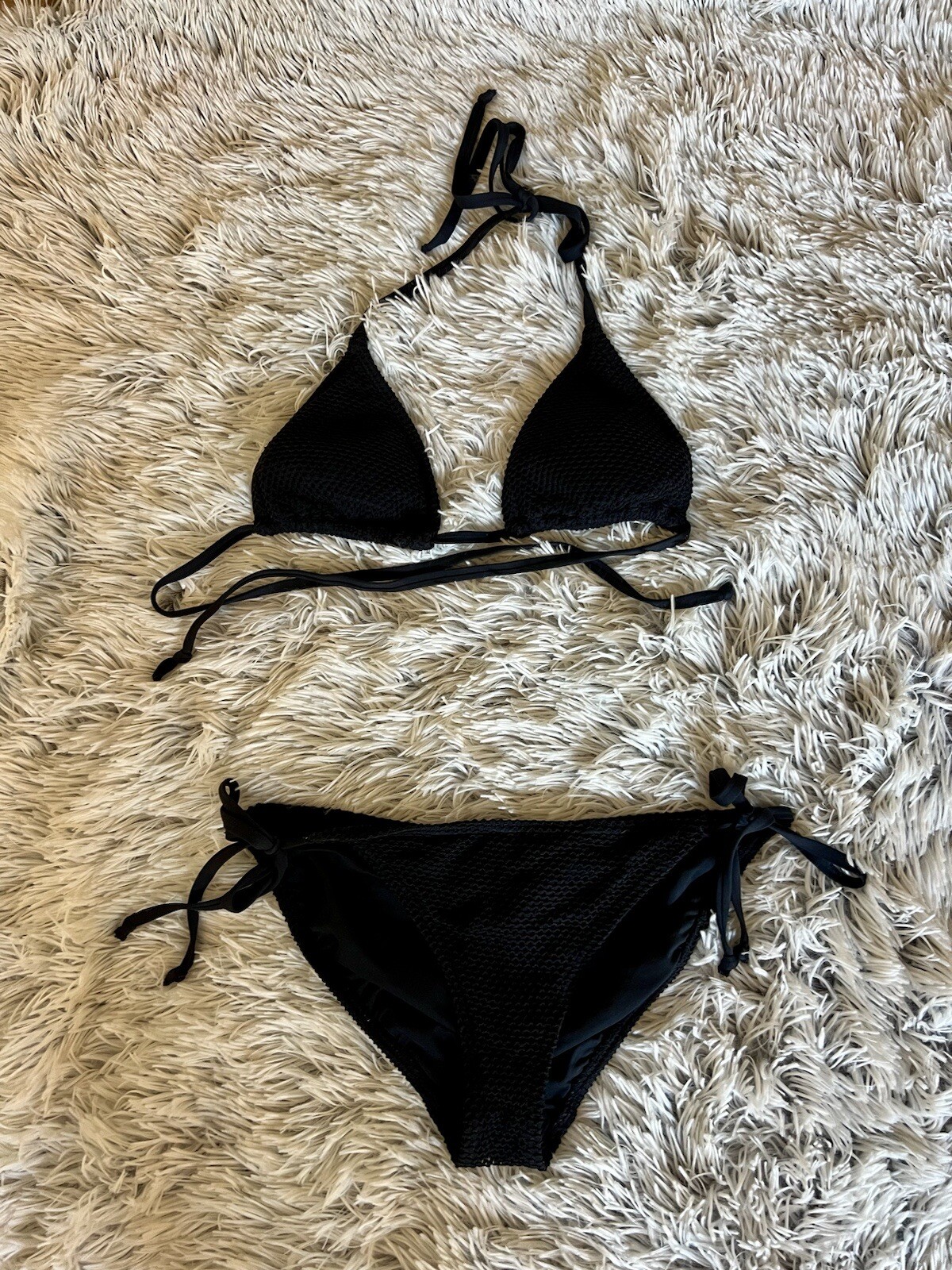 Vince Camuto Black String Bikini with Mesh Overlay Pa… - Gem