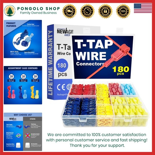 180pcs T-Tap Wire Connectors Kit AWG 22-10 Color Coded Quick Splice | eBay