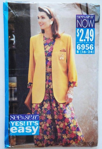 VINTAGE BUTTERICK SEWING PATTERN 6956 MISSES SZ 16-24 JACKET DRESS ...