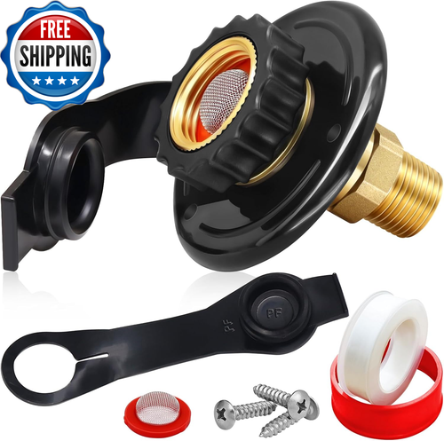 RV City Water Inlet with Check Valve, 3/4 NH Female to 1/2 NPT Male ...