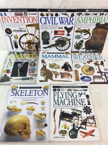 LOT E: 8 DK EYEWITNESS BOOKS Science History Nature Animals Art ...