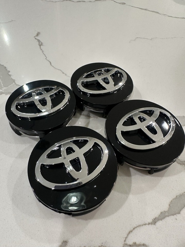 SET OF 4 TOYOTA WHEEL RIMS CENTER CAPS LOGO BLACK/CHROME 62MM COROLLA ...
