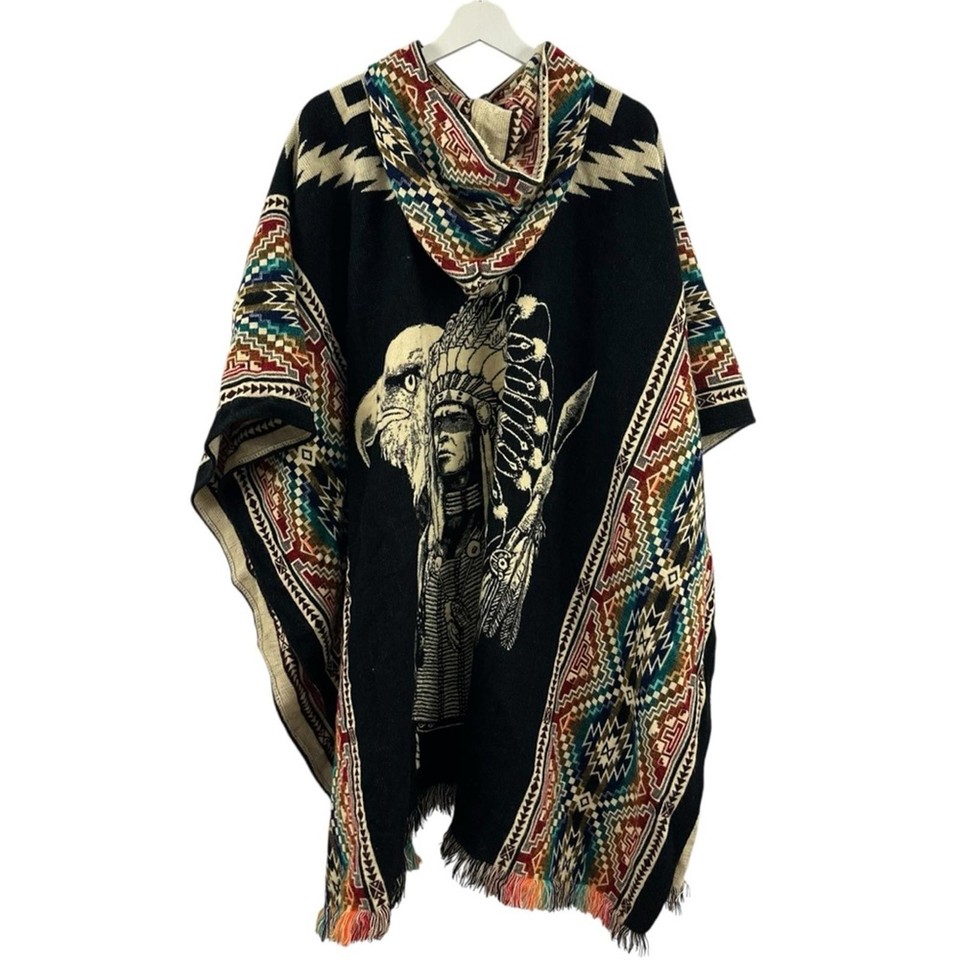 Aztec Warrior Native Indigenous Designs Shawl Cape Hooded Unisex ...
