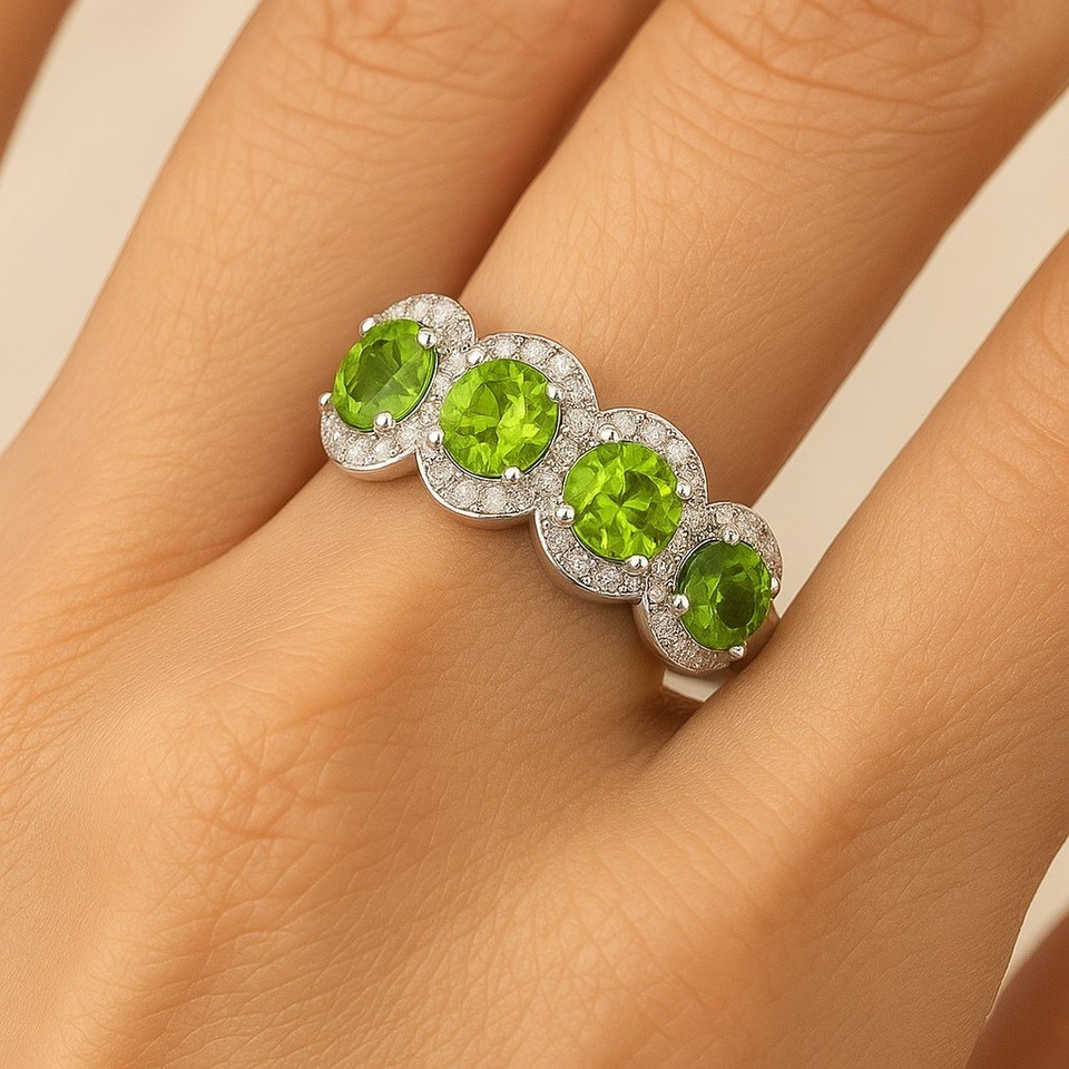 Peridot & Diamond 925 Sterling Silver 5 Stone Halo August Birthstone ...