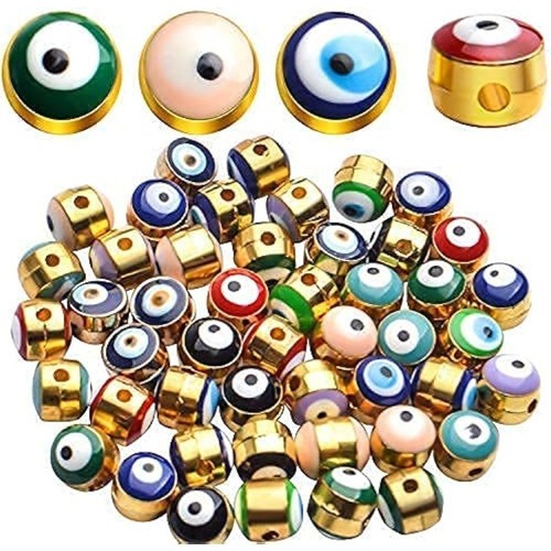 50pcs Enamel Evil Eye Beads Assorted Colors Round Golden Evil Eye Loos ...