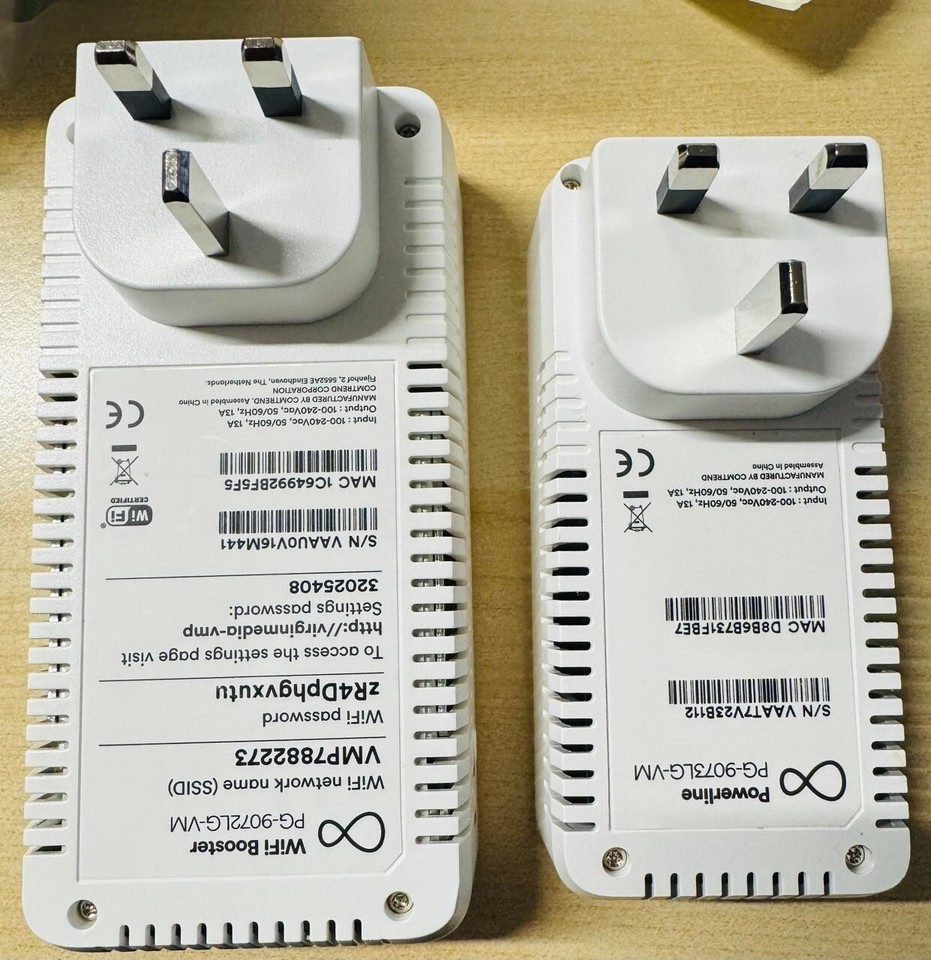 VIRGIN MEDIA WI-FI BOOSTER SET (POWERLINE ADAPTERS) WIFI EXTENDER ...