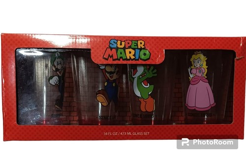 Super Mario Collectible 4 Piece Pint Glass Set Cups Set 16oz NINTENDO ...
