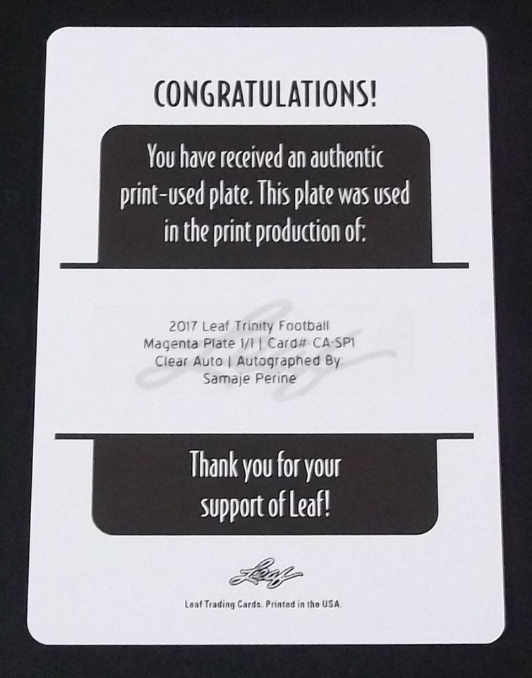TRUE (#1/1) Rc Samaje Perine Auto 2017 Print - Plate Rookie Signed ...