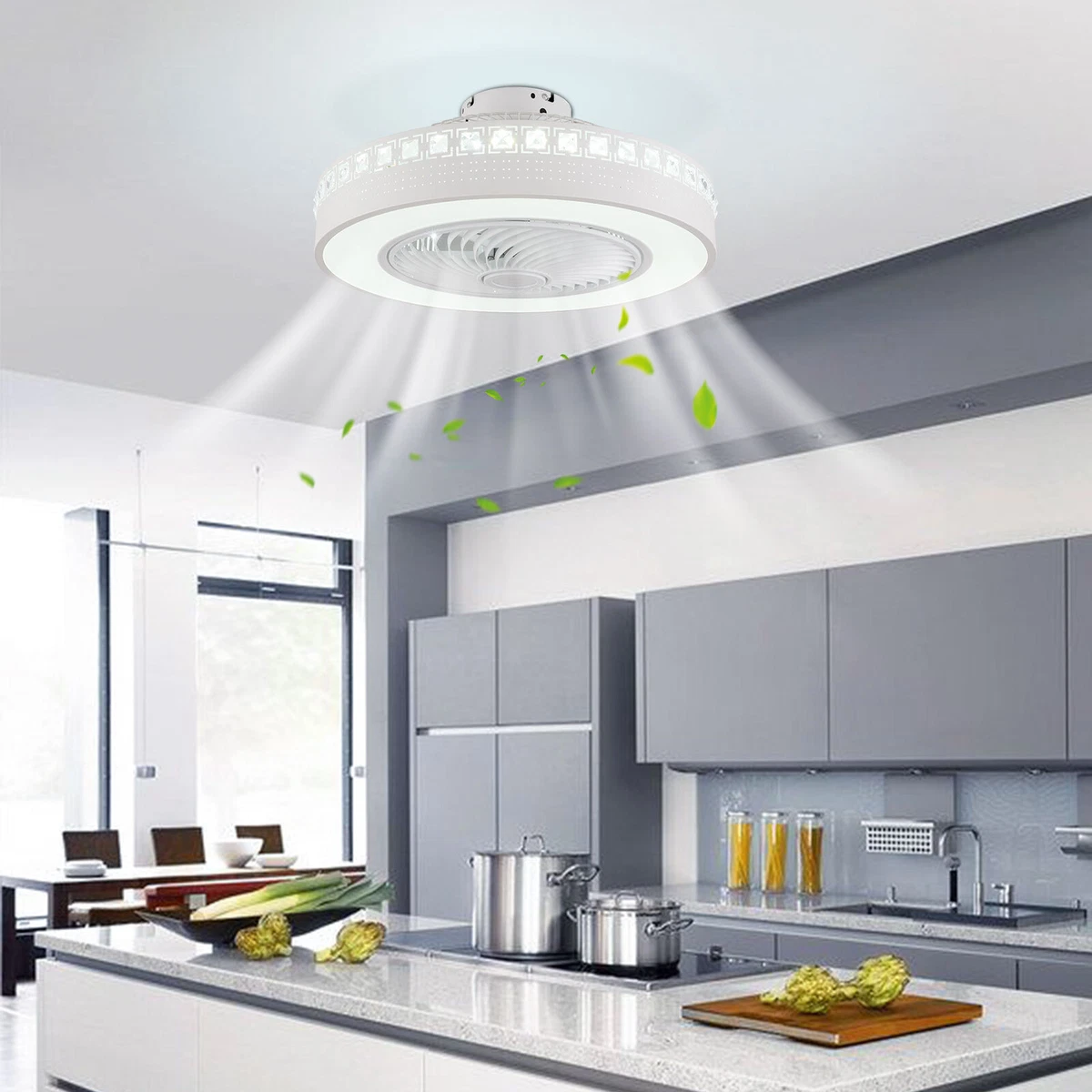 Flush Mount Kitchen Ceiling Fan With Light | Shelly Lighting