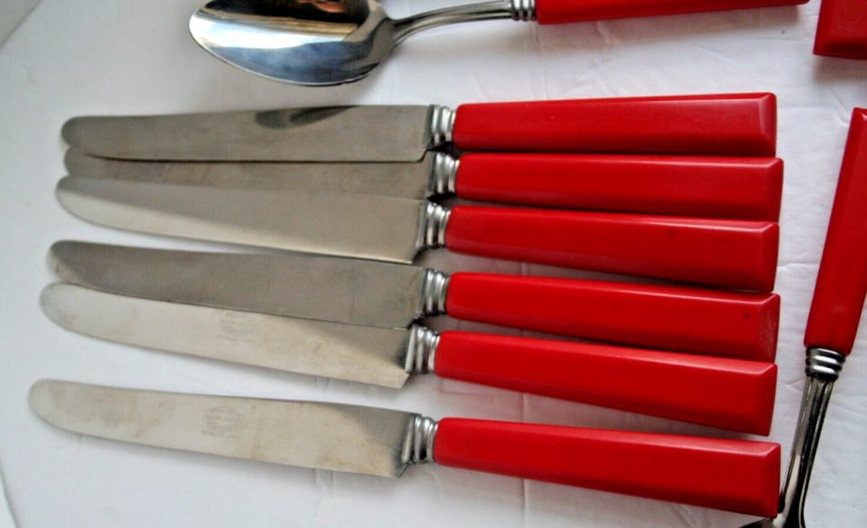 Vintage Royal Brand Sharp Cutter Red Bakelite Handle Silverware 23 ...