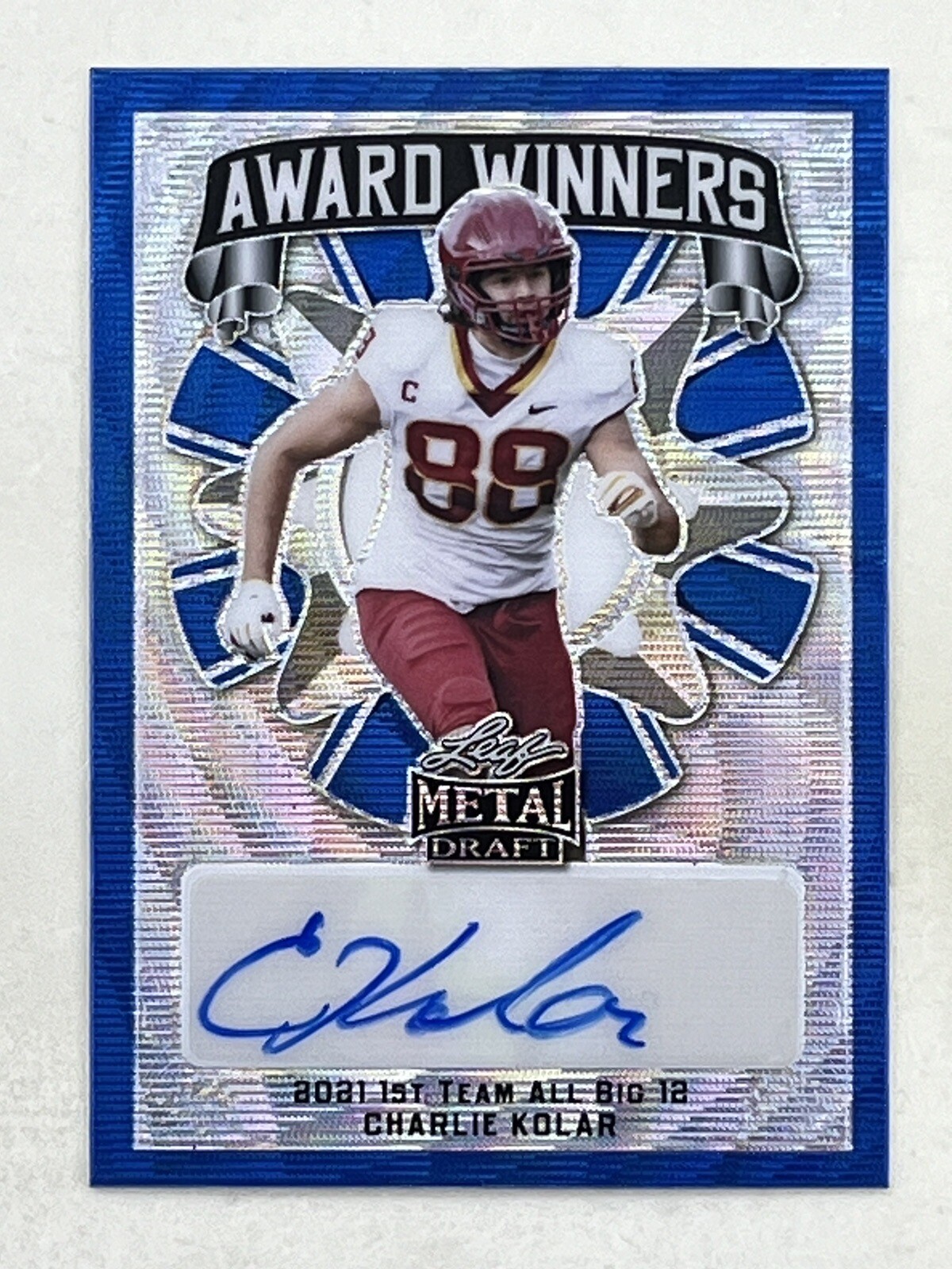 Charlie Kolar 2022 Leaf Metal Draft Award Winners Blue Wave Auto /25 # ...