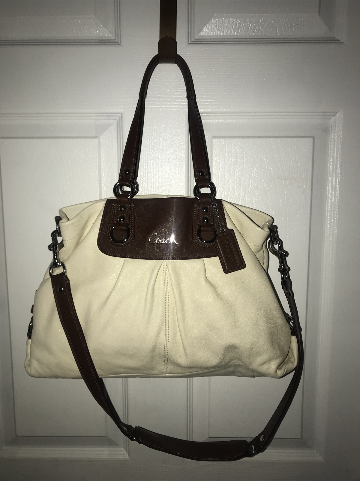 COACH Cream with brown Satchel Cross Body Shoulder Ba… - Gem