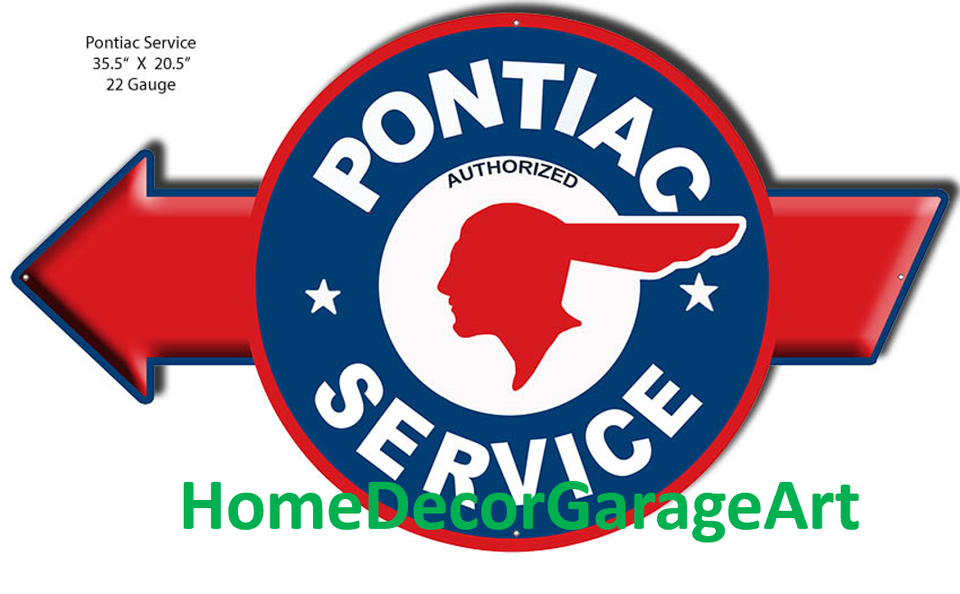 Pontiac Service Arrow Cutout Flat Metal Sign, Available 2 Sizes, Garage ...