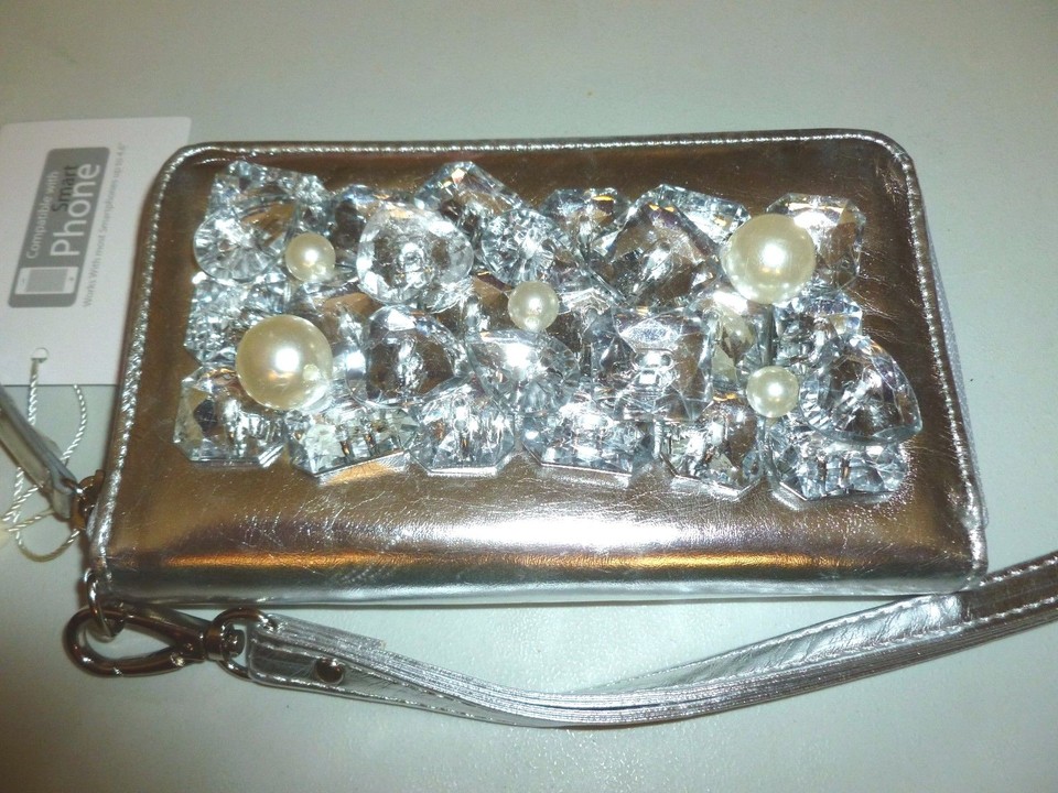 SILVER OR PINK FAUX LEATHER CHUNKY RHINESTONE & BIG PEARL ADORNED ...