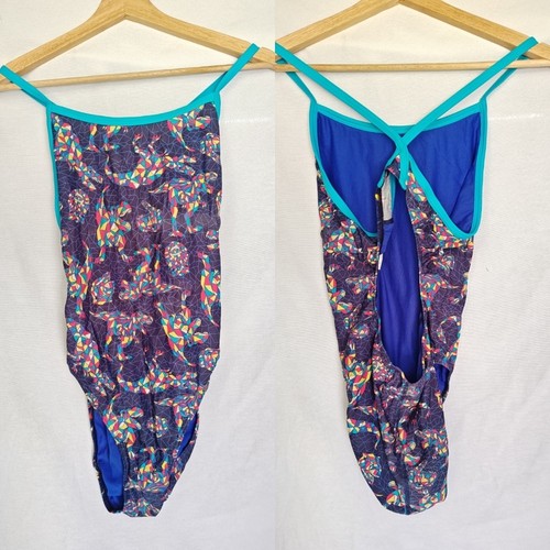 Sporti Swimsuit Thin Strap One Piece Keyhole Back Dinosaur Stained ...