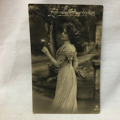 Vintage Photo Postcard German Girl Holding Flower "For Eternal Memory ...
