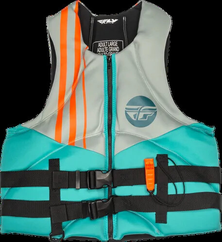 Fly Racing Teal Grey Orange Neoprene Life Jacket Flotation Vest Adult ...