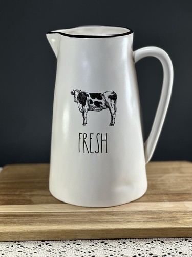 Rae Dunn Ivory W/Blk LL "FRESH" Cow 🐄 Farm House Decor Pitcher W/Handle ...