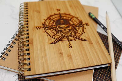 Pirate Compass Wooden Covered Notebook/Journal | eBay