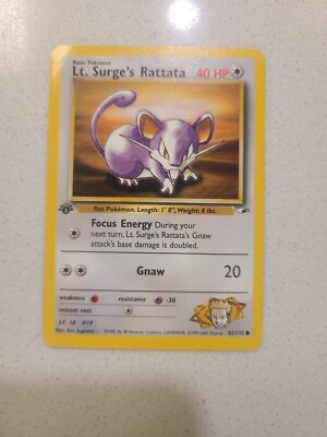 Lt. Surge's Rattata 82/132 1st Edition Common Gym Heroes Pokemon NM ...