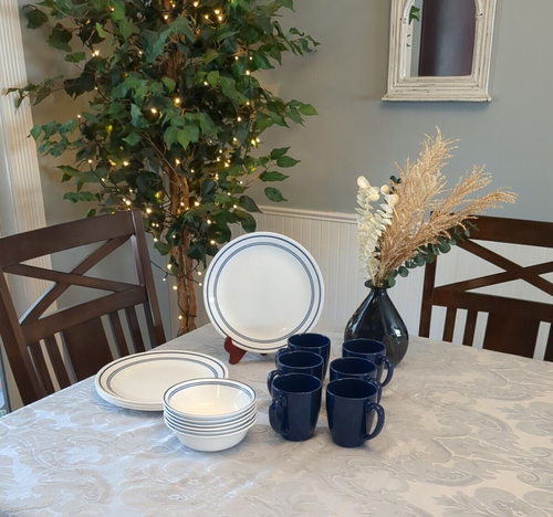 VTG Corelle Classic Café Blue White Dinnerware 18 Piece Set Plates ...