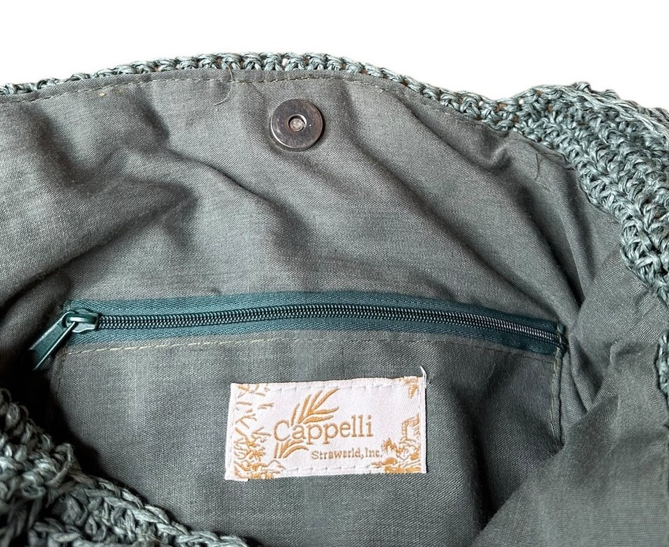 Cappelli Straworld Hand Crochet Toyo Green Hobo Handbag Boho Hippie ...