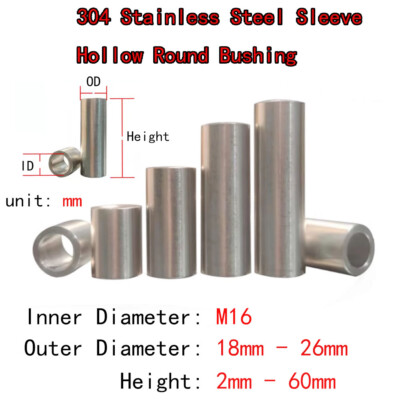1pcs M16 ID 18mm-26mm OD 304 Stainless Steel Sleeve Hollow Round ...