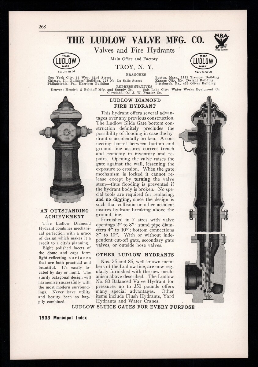 1933 Ludlow Valve Mfg. ad Fire Hydrants Valves Vintage magazine print ad | eBay
