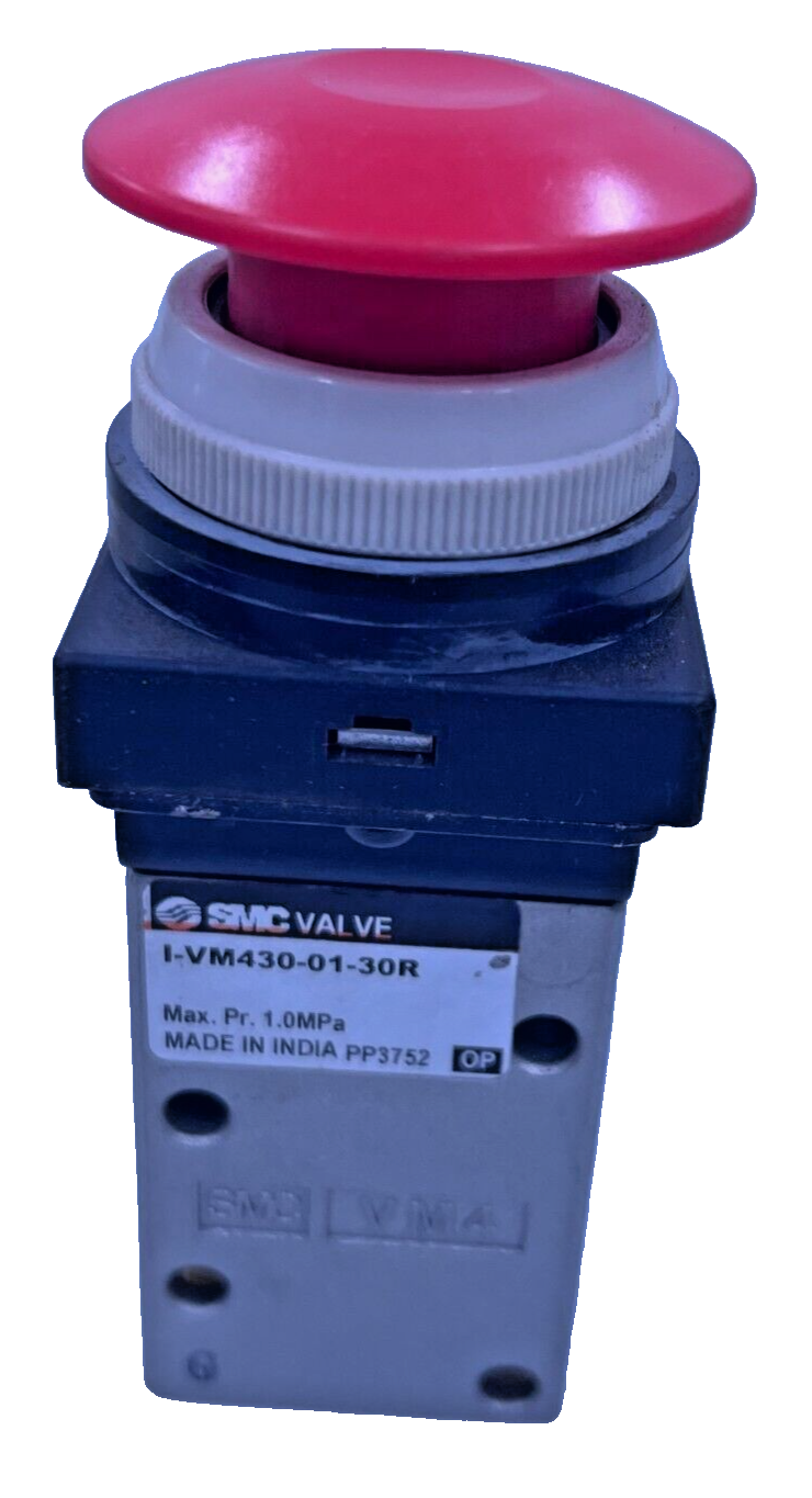 SMC Pneumatics VM430-01-30R 3/2-Way 1/8" Red Pam Button Pneumatic Valve ...