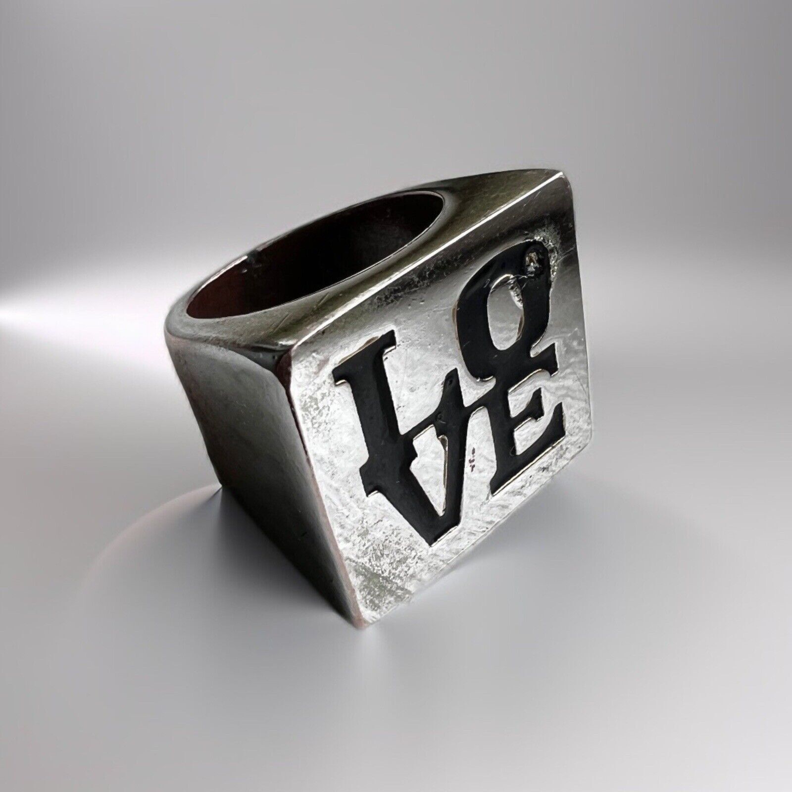 Vintage Jewellery LOVE Block Ring 1960's size 6 Silve… - Gem