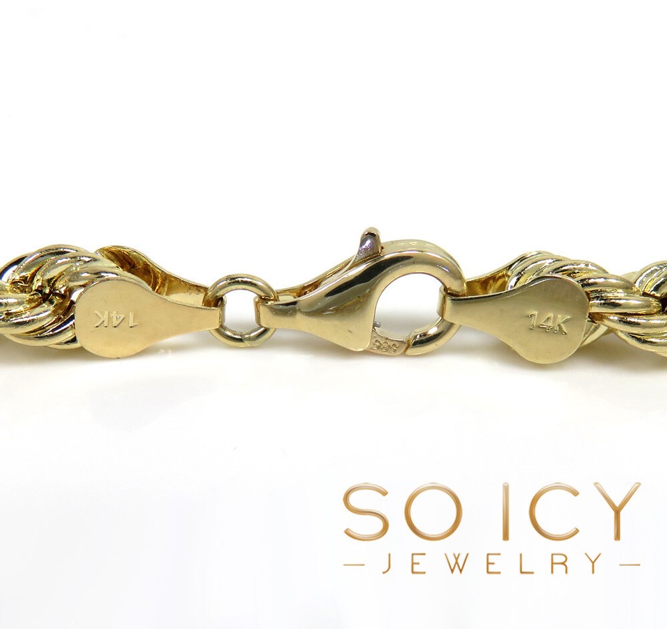 18-24" 6mm 14k Yellow Gold Hollow Smooth Rope Chain Necklace Mens ...