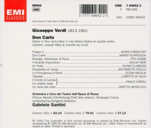 Don Carlo [Audio CD] Verdi; Filippeschi; Santini and Rome Opera ...