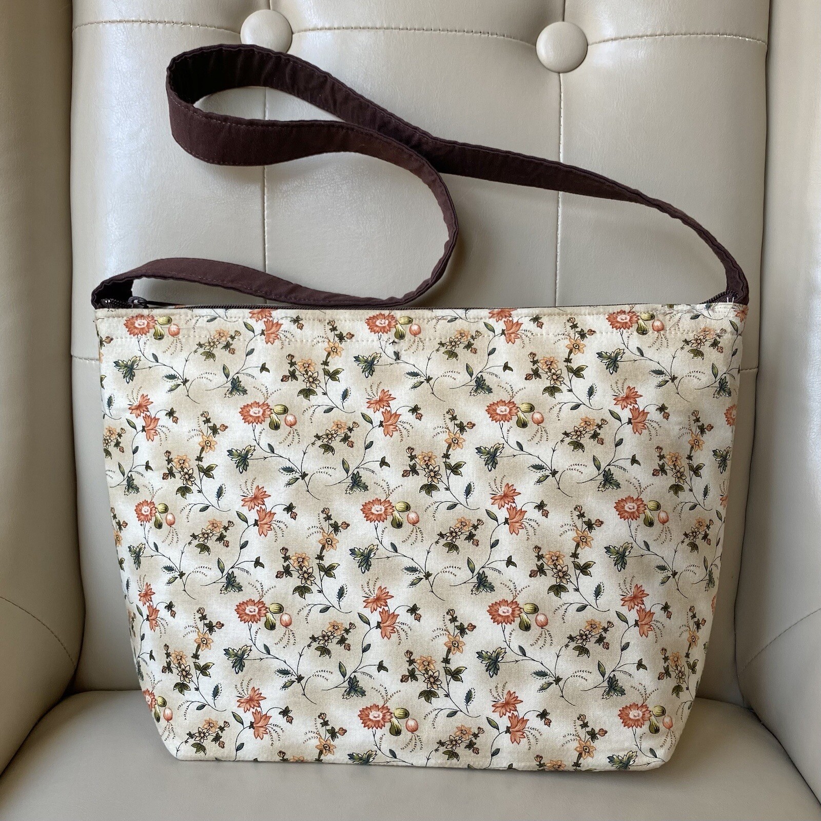 Handmade Fabric Shoulder Bag Sturdy Stands Floral Tote Bag Tan Peach ...