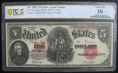 1907 $5 Five Dollar Woodchopper Legal Tender Large Note PCGS VF-30 | eBay