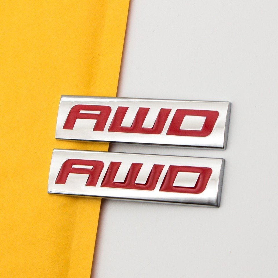 2Pcs Chrome Red Metal AWD Letter Emblem 4WD Off Road Logo Trunk Badge ...