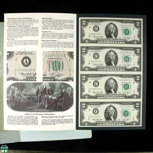 Uncut Sheet of 4 Notes - Series of 1976 $2 STAR Notes F Atlanta | eBay