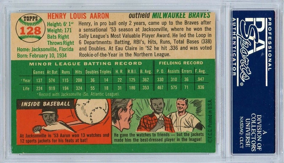 1954 Topps Henry Aaron Rookie #128 PSA 8 (MC) | eBay