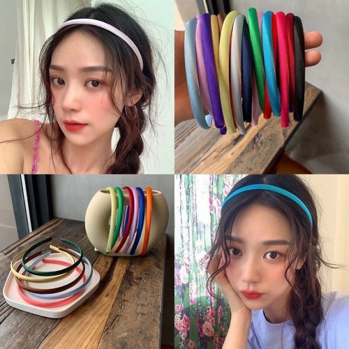 Non-slip Thin Hair Hoop Satin Covered Head Hoop Solid Color Hairbands ...