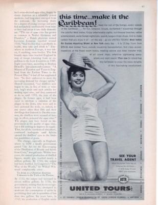 1960 United Tours PRINT AD Girl in Swimsuit at Caribean Beach | eBay