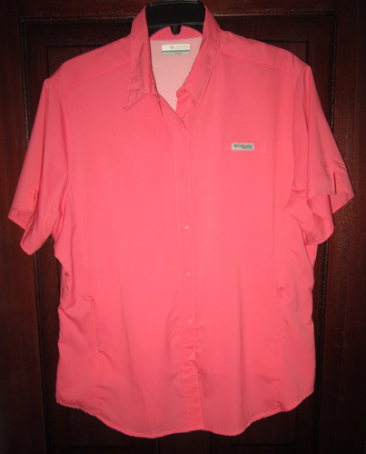 Columbia PFG Sz XL Button Snap Shirt Top Fishing Gear Mesh Lined Pink ...