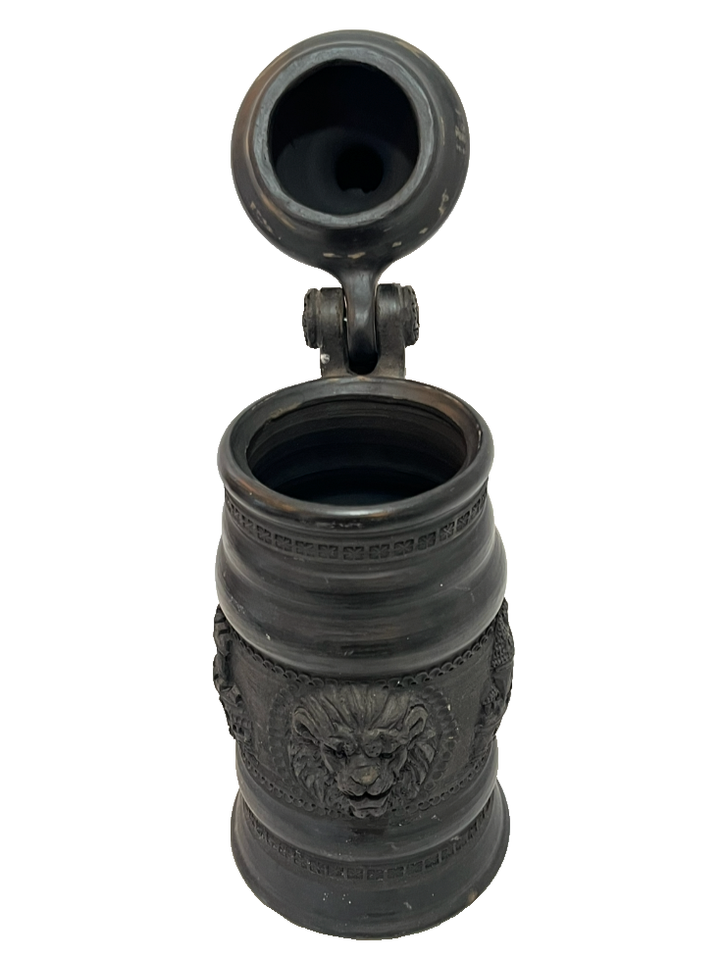Large Vintage Castle & Lion Black Beer Stein Mug Tankard With Lid ...