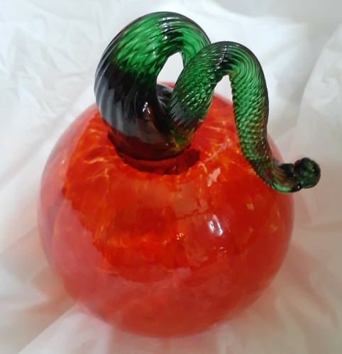 Kitras Art Glass Large Orange Pumpkin Gourd Hand Blown Fall Decor ...