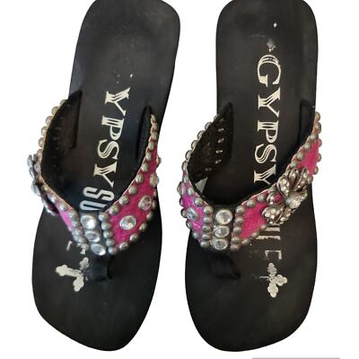 Gypsy Soule Sandals Women Pink Faux Leather Wedge Flip Flop | eBay