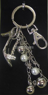 New Sparkling Shoe Key Ring Keyring Silver Tone & Bling Diamontes Beads ...